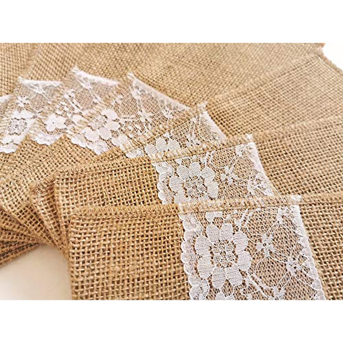 Lucky Monet 50PCS 4 x 8Inch Natural Burlap Lace Silverware Bag Utensil Holder Cutlery Pouch Hessian Knife Fork Tableware Bags for Wedding Party Restaurant Decoration (50PCS)