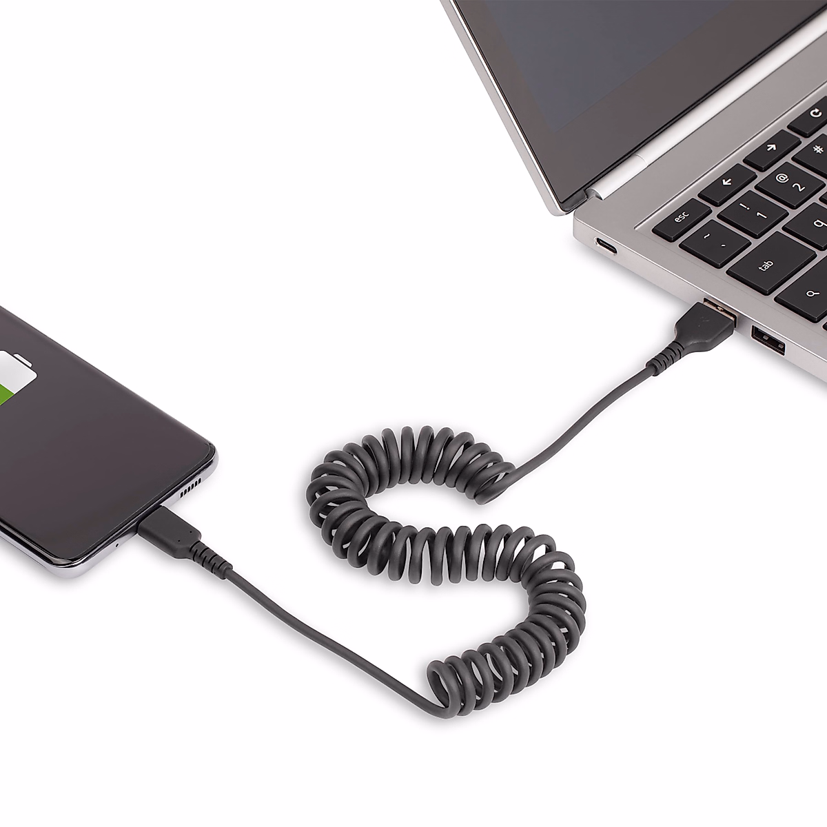 StarTech.com 3ft (1m) USB A to C Charging Cable, Coiled Heavy Duty Fast Charge & Sync USB-C Cable, USB 2.0 A to Type-C Cable, Rugged Aramid Fiber, Durable Male to Male USB, Black (R2ACC-1M-USB-CABLE)