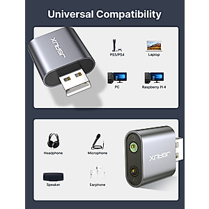 USB Audio Adapter, JSAUX USB to Audio Jack Sound Card Adapter with 3.5mm TRRS Headphone and Microphone External USB Sound Card Compatible with Laptop, Desktops, Windows, MAC, Linux, PC, PS5, PS4