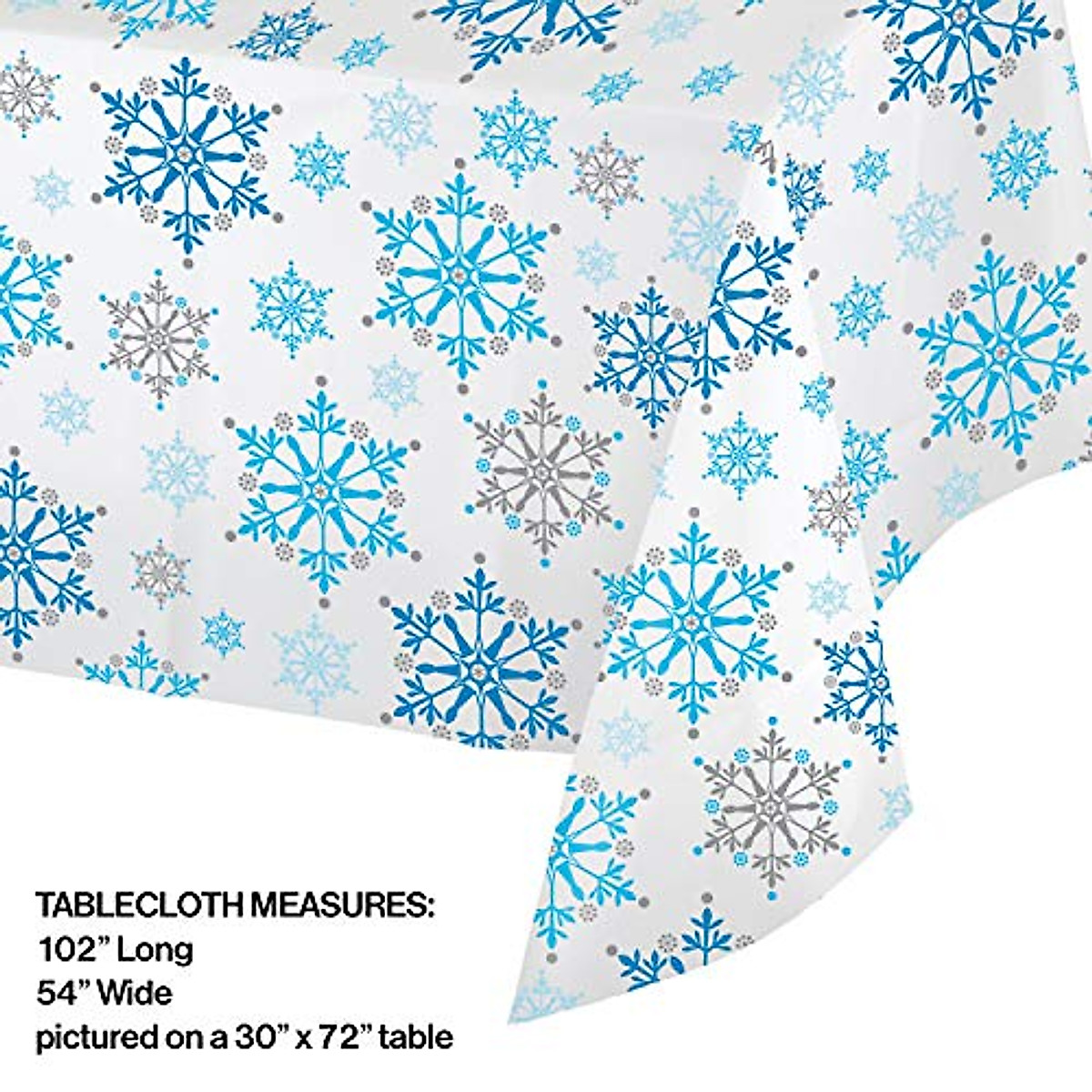 Creative Converting All Over Print Plastic Table cover, 54 x 102", Snowflake Swirls