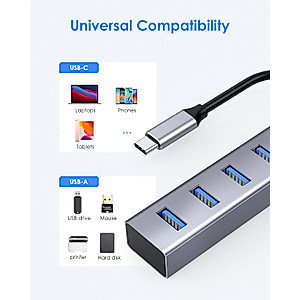 LENTION 4-in-1 USB C Hub, 4 USB 3.0 Ports, USB C to USB A Multiport Adapter for 2023-2016 MacBook Pro, Mac Air & Surface, iPad Pro, Chromebook, More, Stable Driver Certified (CB-C22s, Space Gray)