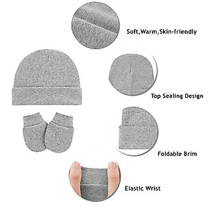 Century Star Newborn Hats Baby Hats and Mittens Knit Infant Baby Hat for Boys Girls Newborn Beanie and Mitten Set D Black&White&Grey&Dark Grey&Navy&Stripes 0-6 Months