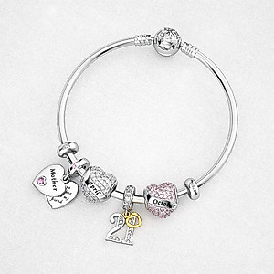 4pcs Sterling Silver Charm Stoppers Fit Pandora Charms Bracelet Bangle (Silver-4pcs)