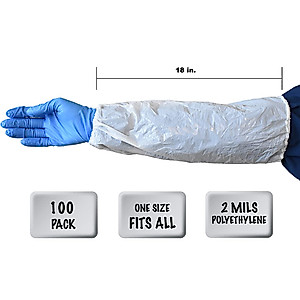PENTAGON SAFETY EQUIPMENT Disposable Plastic Sleeves | White | 100 Pack | 18 Inch | Waterproof Arm and Sleeve Protection