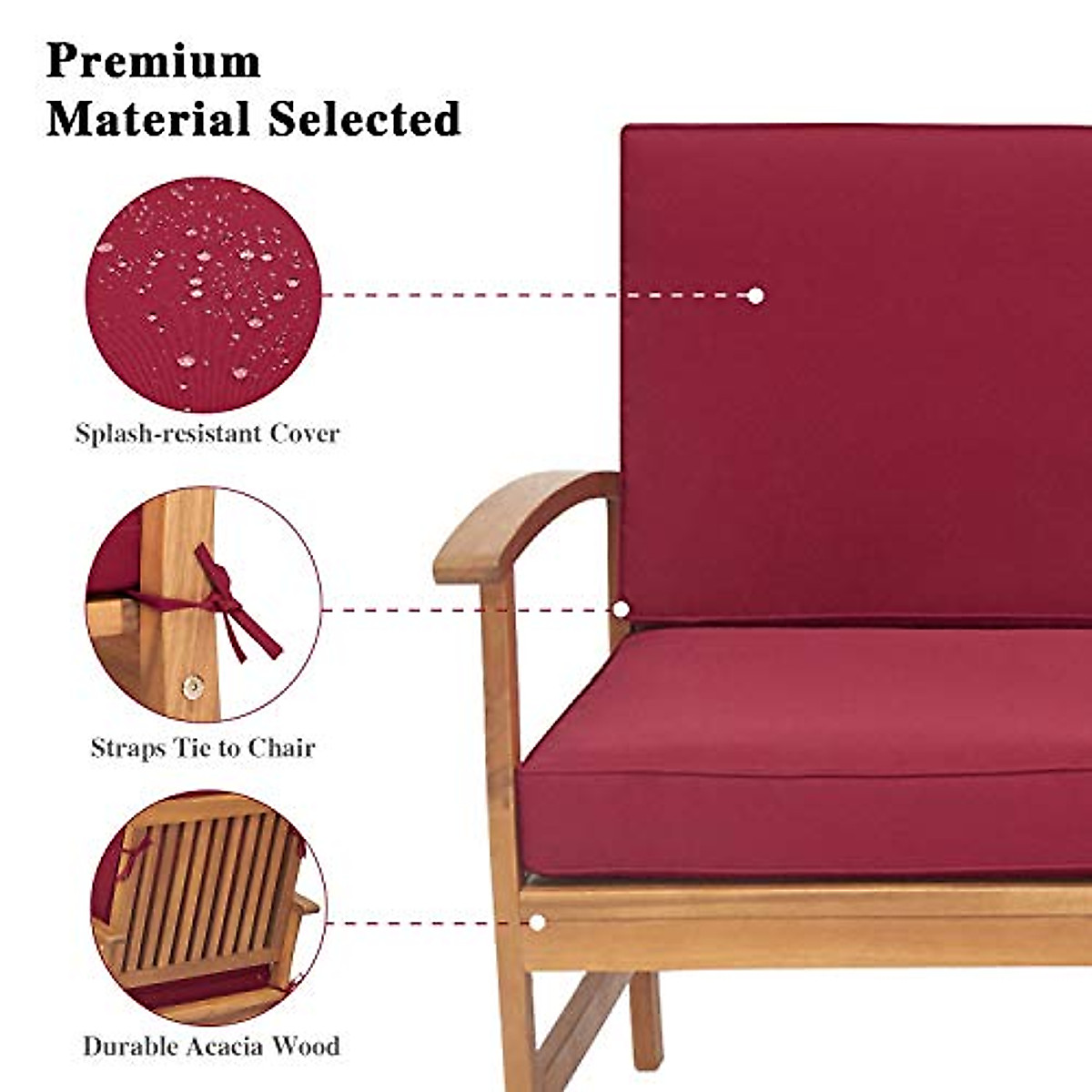 Kinsuite 4Pcs Outdoor Conversation Acacia Wood Sofa Set with Cushions Coffee Table, Patio Furniture Chairs for Garden Backyard Poolside Pool Claret Red