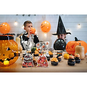 FuraHa 150 pcs Halloween Cello Bags Halloween Cellophane Treat Bags with Ties for Candy Cookie Goodies Gift Wrap Halloween Trick or Treat Party Favors, 6 Designs
