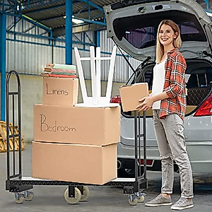 Heavy Duty Narrow Aisle U-Boat Platform Truck Dolly, 60.2 x 15.7 x 60.6 Inch U- Boat Cart with Thick Steel Deck 2000 Lb. Capacity with 6 Casters（4 Swivel Wheels with Brake）