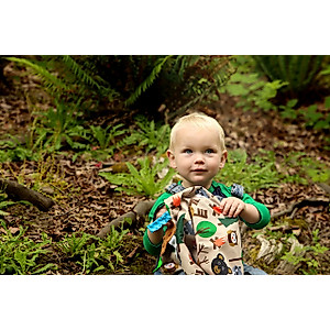 Baby Sensory, Security & Teething Closed Ribbon Tag Lovey Blanket with Minky Dot Fabric: 14”X18” (Forest)