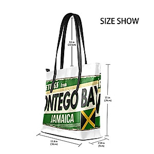 Soft Leather Tote Shoulder Bag Greetings From Montego Bay Large Capacity Shopping Bag with Strong Handles Handbag