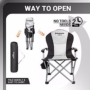KingCamp Folding Outdoor Lawn Oversized Camp Chair for Heavy Duty Adults with Cooler Bag Supports 353 lbs(Black/MediumGrey)
