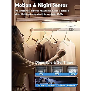 Kasanfe 64-LED Under Cabinet Lights, Motion Sensor Under Cabinet Lighting, 1500mAh Rechargeable LED Closet Light Remote, Under Counter Lights for Kitchen, Shelf, Pantry (3 Pack)