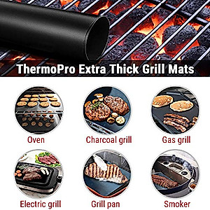 ThermoPro TP932 BBQ Grill Mat Set of 2 Grill Mats Non Stick Reusable Heavy-Duty Barbecue Baking Grilling Mats for Gas Charcoal Grill Outdoor Grilling Accessories