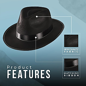 Funny Party Hats Black Fedora Gangster Hat Costume Accessory - Pack of 12