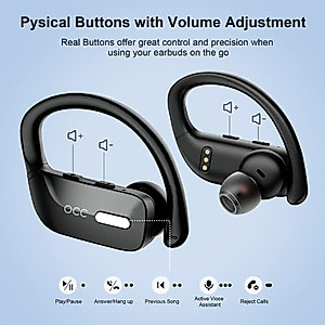 occiam Wireless Earbuds Bluetooth Headphones 48hrs Playback Sport Earphones with LED Display Over Ear Earbuds with Ear Hook Built-in Mic Headset for Workout Black