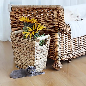 Wicker Trash Basket with Wooden Handles | Wicker Bathroom Trash Can | Woven Trash Can | Wicker Waste Basket for Bathroom, Bedroom, Living Room, Office