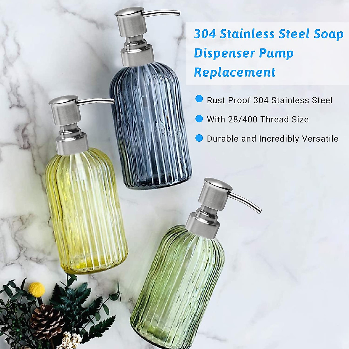 MroMax 304 Stainless Steel Soap and Lotion Dispensers Replacement Pump for 28/400 Bottles Jars,Bathroom Screw Lotion Pump Head, Silver 2Pcs