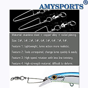 AMYSPORTS High Strength Fishing Snap Swivels Ball Bearing, Stainless Fishing Swivels Saltwater Corrosion Resistance Barrel Swivel for Freshwater Fishing 25pcs 18lbs