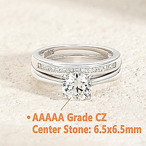 SHELOVES Sterling Silver Engagement Rings Wedding Band Set Soliraire Round CZ Cubic Zirconia Sz 7