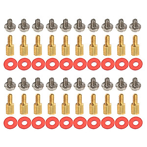 Ywengouy 20Pcs Golden Motherboard Riser+Screws Computer Red Washers 6.5mm 6-32-M3 Gasket