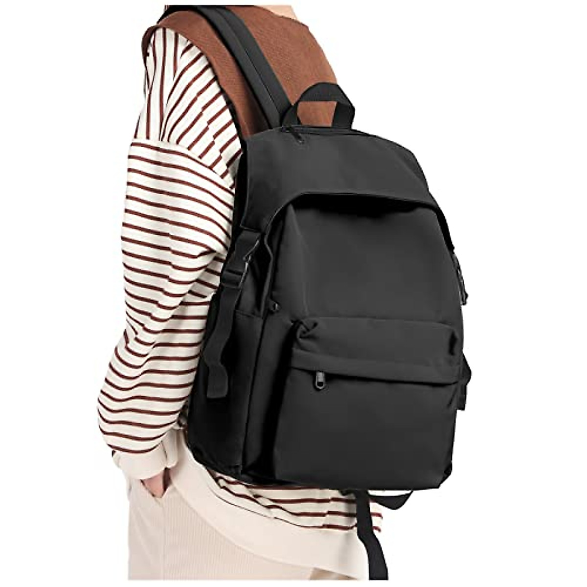 Black Backpack for Teens Girls Boys, Cute Backpack for Middle High School College Bookbag Small Travel Backpack Waterproof Lightweight Backpacks Casual Daypack for Women Men Fits 15.6 Inch Laptop
