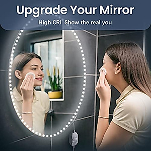 TJOY White LED Strip Lights, 16.4 Ft Vanity Mirror Lights Bright 6500K Daylight White, Dimmable and Strong Adhesive, Flexible Cuttable DIY Lighting for Bedroom Bathroom Makeup Mirror Kitchen Cabinet.