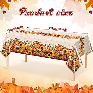 YIDAKO 3 Pack 108x54 inch Fall Tablecloths, Sunflower Pumpkin Tablecloth,Plastic Disposable Rectangle Table Cover for Autumn Harvest Thanksgiving Halloween Party Decorations