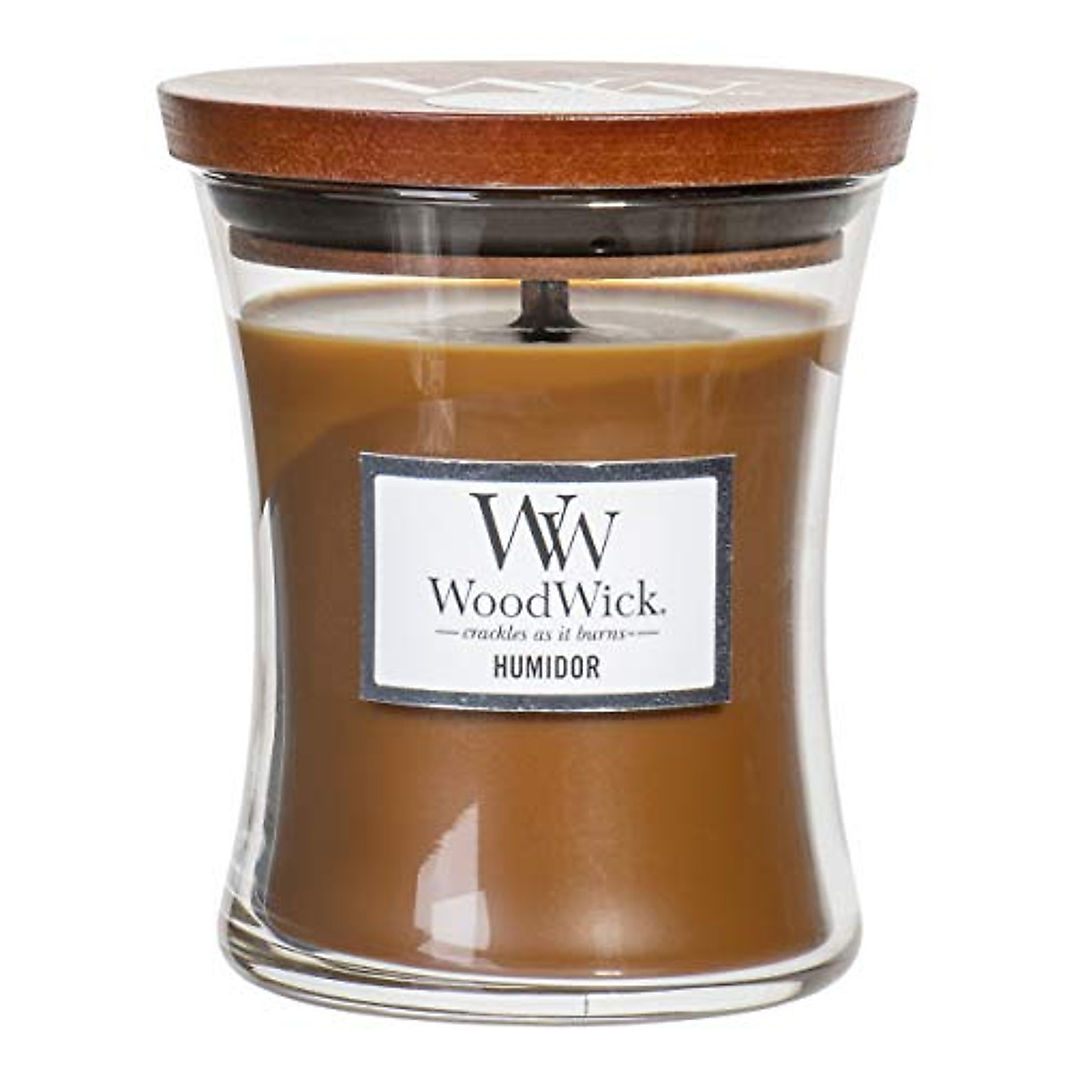 WoodWick Humidor Scented Hourglass Crackling Wooden Wick Candle in Clear Glass Jar, Medium - 9.7 Oz
