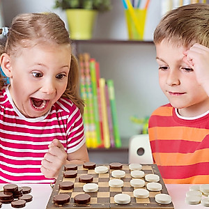 30 Pieces Backgammon Pieces Checkers 1.25 Inch Replacement Checkers Board Game Pieces Playing Game Chips with 5 Dice and Drawstring Storage Pouch for Checkers Game Supplies, Brown and White