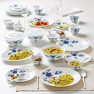 Borosil Gourmet Dinnerware Set For 6, 35 Pieces, White Dinner Plates and Bowls Sets, Chip Resistant Tempered Opal Glass, Stain Resistant, Dishwasher & Microwave Safe Dinner Set For Gifting, Serves 6