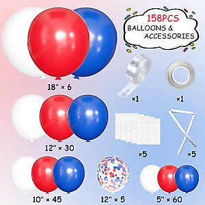 MABAY Blue Red White Balloons Arch Garland Kit, 147 Pcs Royal Blue Red White Confetti Blue Red Balloon for Graduation Birthday Party Baby Shower Wedding Decorations