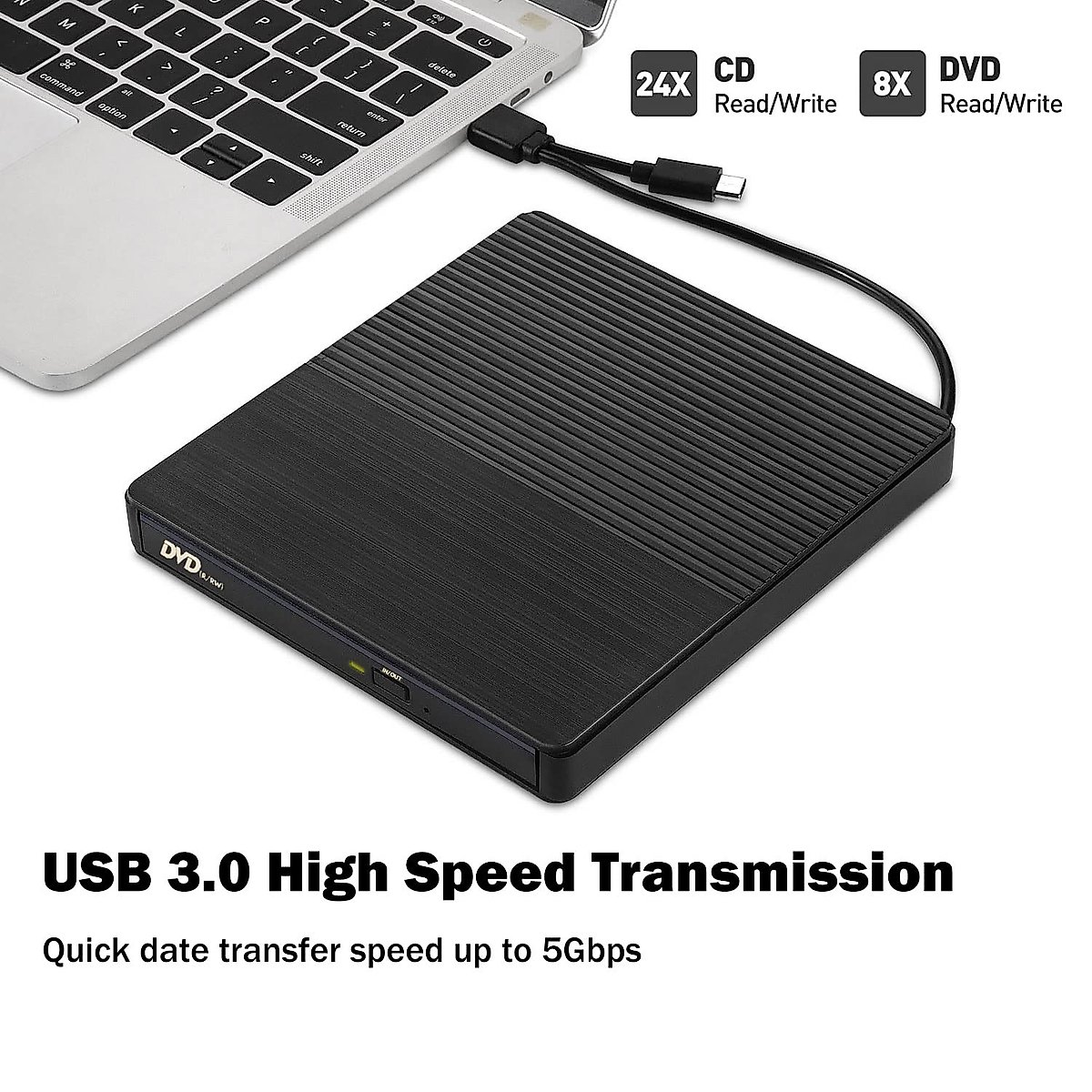 intendvision External CD DVD Drive USB 3.0 Type-C CD-RW DVD-R Combo Burner with SD/TF Slot, 2 USB 2.0 Port for PC Laptop Computer Mac Windows 11/10/8/7