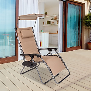 MACSPORTS XL Anti Gravity Chair with Canopy and Cup Tray, Extra Large, Tan