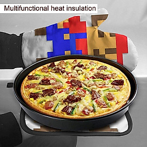 HENGE Pixel Mario Oven Mitts and Pot Holders Sets of 2,Resistant Hot Pads,Flexible Cooking Oven Gloves for Microwave BBQ Cooking Baking Grilling