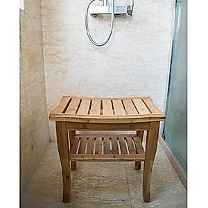 kinbor Bamboo Shower Bench Bathroom Bench Seat with Shelf Bathroom Seat Stool Spa Bath Organizer