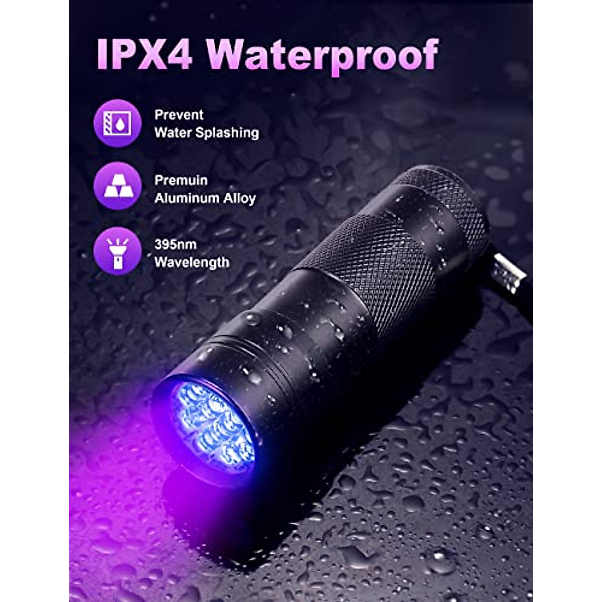 Fulighture Black Light Flashlight Mini, Small UV Black Light for Pet, Urine Detection for Dog Cat, Portable Ultraviolet Blacklight Flashlights 395nm, Resin Curing, Bed Bug, AAA Batteries Included