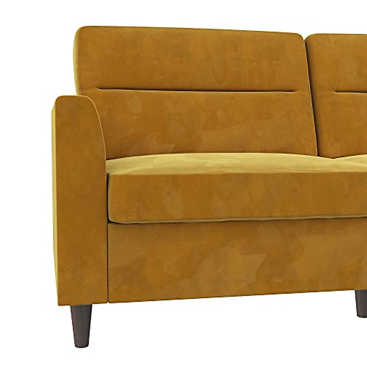 Novogratz Concord Sofa, Small Space Living Room 3 Seater, Pocket Coil Cushions, Mustard Yellow Velvet