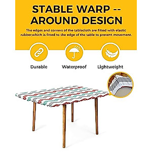 Artwork Store Rectangle Outdoor Tablecloth Waterproof Elastic Fitted Table Covers for 6 Foot Tables,Gray and White Chevron Zig Zag Wipeable Patio Table Covers for Picnic,Camping,Indoor,30x72 Inches