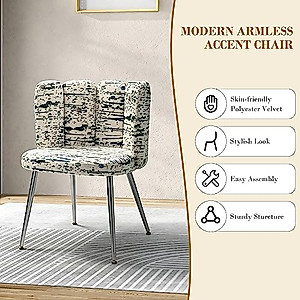 HULALA HOME Modern Dining Chairs Set of 2, Print Living Room Chair with Shell Back and Golden Metal Legs, Comfy Upholstered Cute Accent Chair for Living Room Bedroom Makeup Room Vanity, Ivory