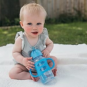 Dr. Brown’s® Milestones™ Wide-Neck Sippy Straw Bottle with 100% Silicone Handles, 9oz/270mL, Gray & Blue, 2 Pack, 6m+