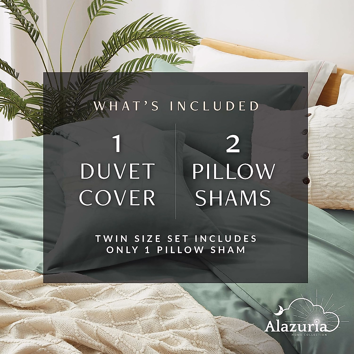 ALAZURIA King Size Duvet Cover - 3 Piece Bedding Set (1 Duvet Cover & 2 Pillow Shams) Soft Double Brushed Comforter Cover w/Zipper Closure & Corner Ties - No Comforter (104" X 90", Sage Green)