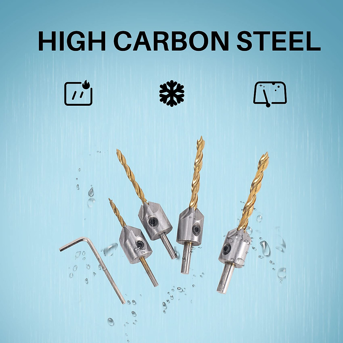 Pteanecay Titanium Coated Countersink Drill Bit Set Woodworking Carpentry Reamer Tool Set with Hex Key Wrench,4 PCS