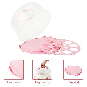 DZ CLAN Cake Carrier, Carrier Cupcake Holder with Cake Turntable, Cake Carrier with Lid and Handle(Pink)