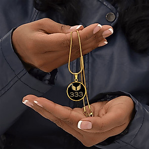 Hilis Jewelry 333 Angel Number Necklace For Women Protection, Spiritual Jewelry, Personalized Gifts Dainty Engraved Angel Wing Pendant Charm, Gold or Silver (Gold -No Engraving, Stainless Steel)