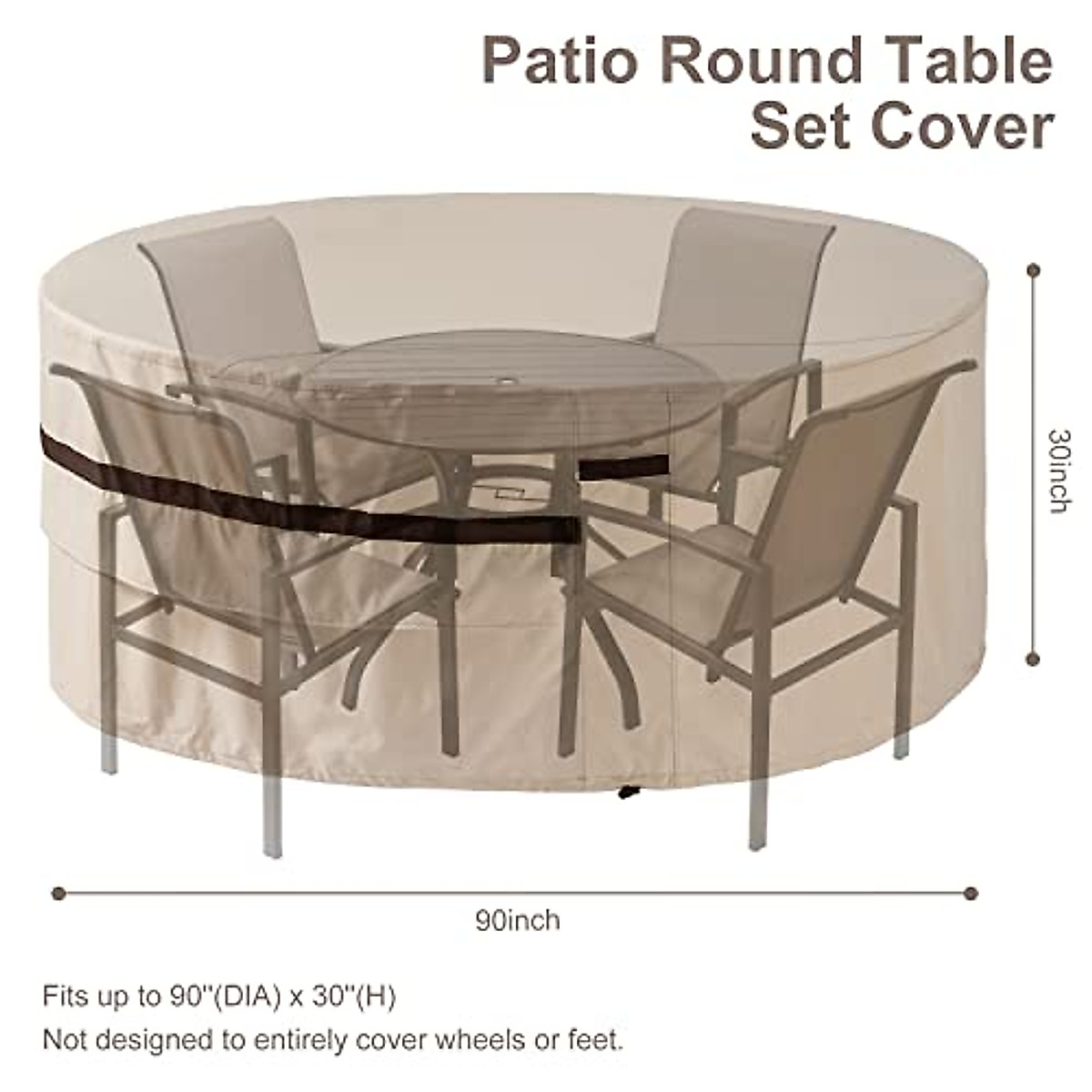 Patio Round Table Chairs Cover 90''Dia Waterproof Dustproof Round Table Covers for Outdoor Furniture Anti-Fading Heavy Duty Patio Furniture Covers