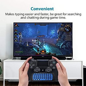 PS4 Controller Keyboard, 2.4G Wireless Rechargeable Online Gaming Live Chat Message Chatpad Keypad with 3.5mm Audio Aux-in Headset for Sony PlayStation 4, PS4 Slim, PS4 Pro (Controller Not Included)