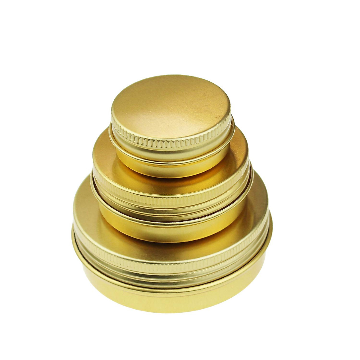 Golden Round Aluminum Cans Screw Lid Metal Tins Jars Empty Slip Slide Containers 48 Pieces 2oz 1oz 0.5oz Mixed Sizes