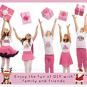 Fumete 12 Sheets Christmas Iron on Transfers for T Shirts Pink Iron on Decals Elk Snowman Tree Pattern Applique Stickers Christmas Heat Transfer Paper Stickers for DIY Xmas Clothing