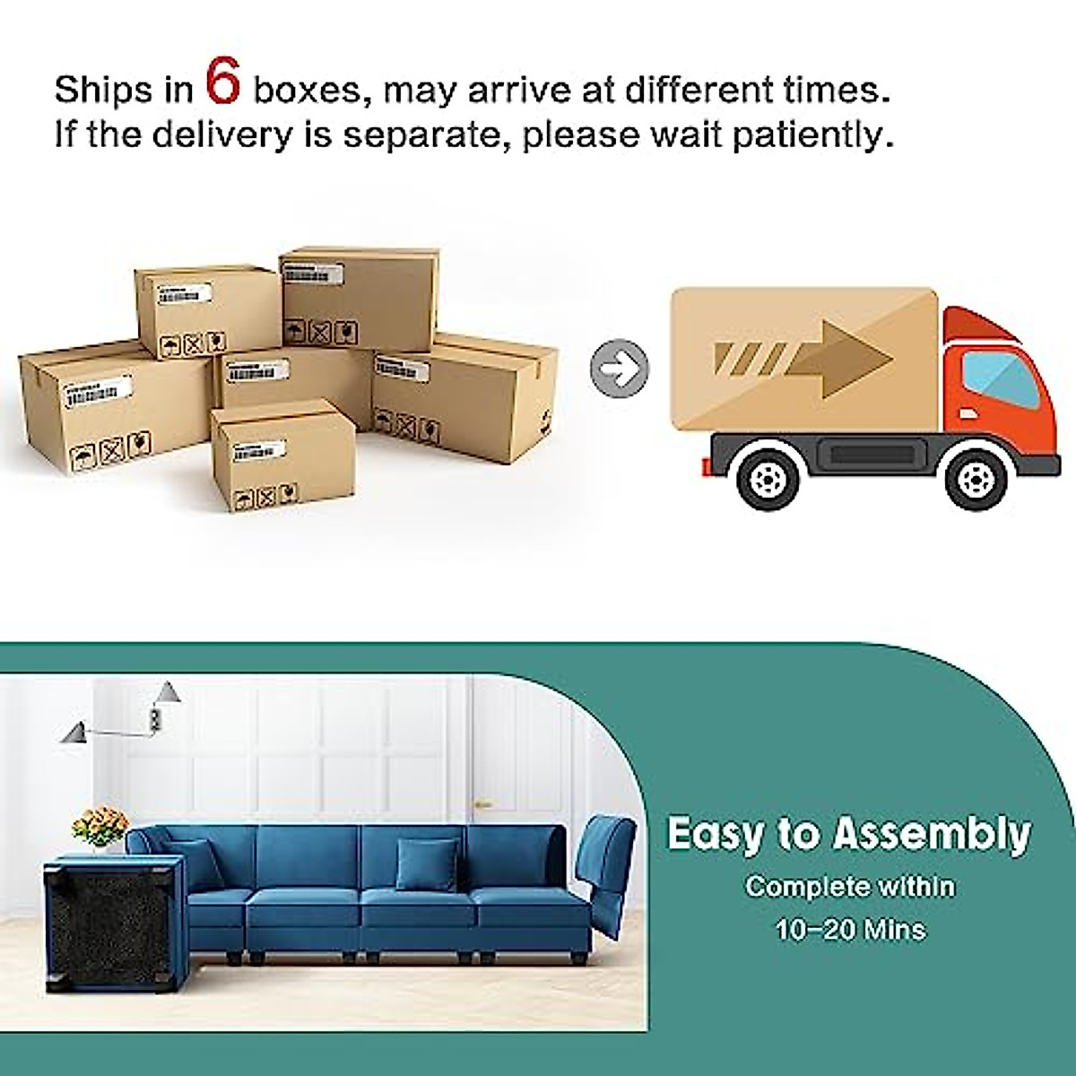 Shintenchi Reversible Modular Sectional Sofa Couch,116" Velvet U-Shaped Sectional Couch Sofa with Ottomans, 6 Pieces Modular Large Sectional Sofa Set for Living Room,Blue