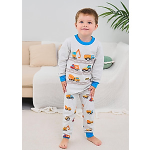 Boys Pajamas Truck 100% Cotton Construction Pjs Toddler 2 Piece Long Sleeve Sleepwear Kids Christmas Clothes Set 3t