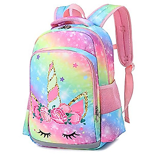 JIANYA Backpack for Girls Kids Backpack with Lunch Box Lightweight Rainbow Preschool Kindergarten Girl Bookbag School Bag